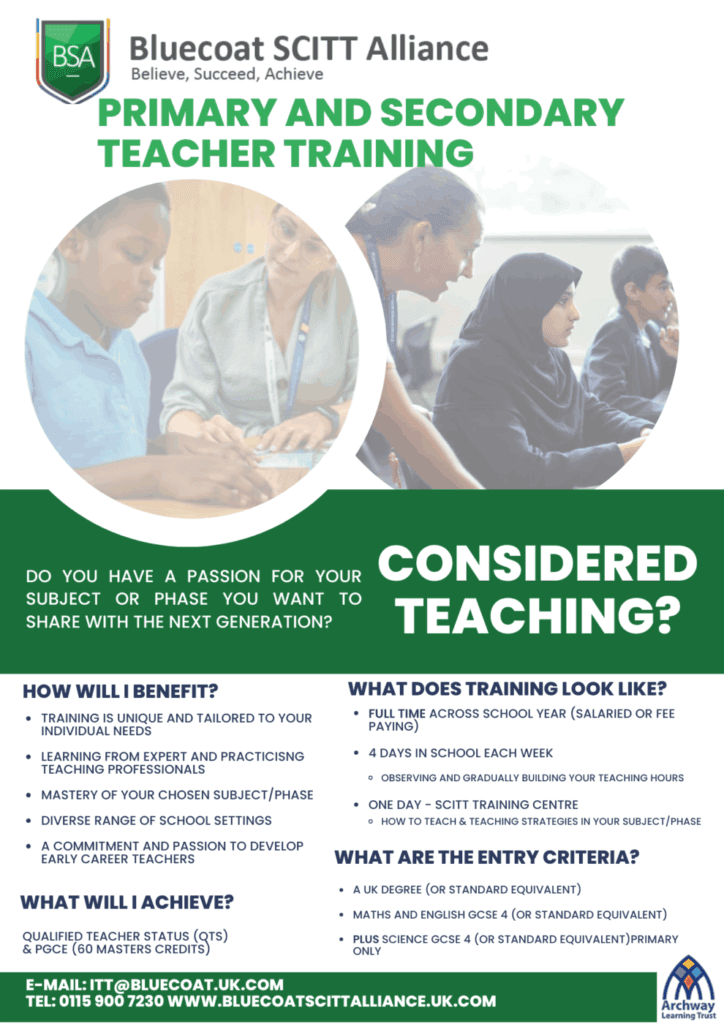 What does teacher training involve? - Bluecoat SCITT Alliance